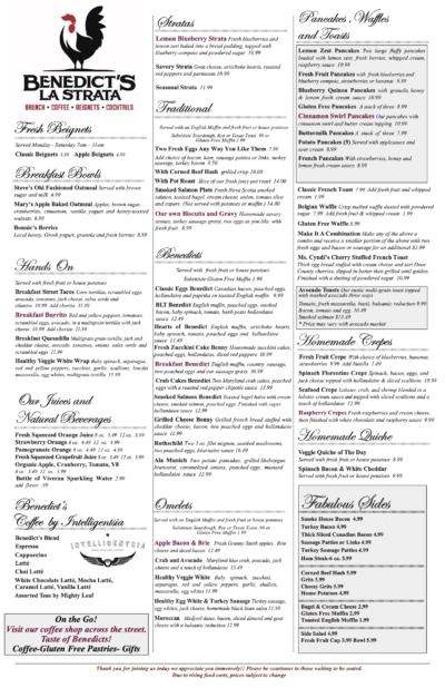 Menu – Benedict's Eggs and More, Benedict's La Strata
