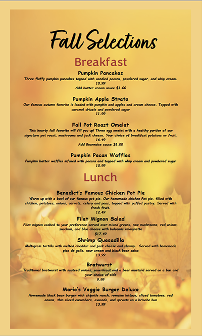 Menu – Benedict's Eggs and More, Benedict's La Strata