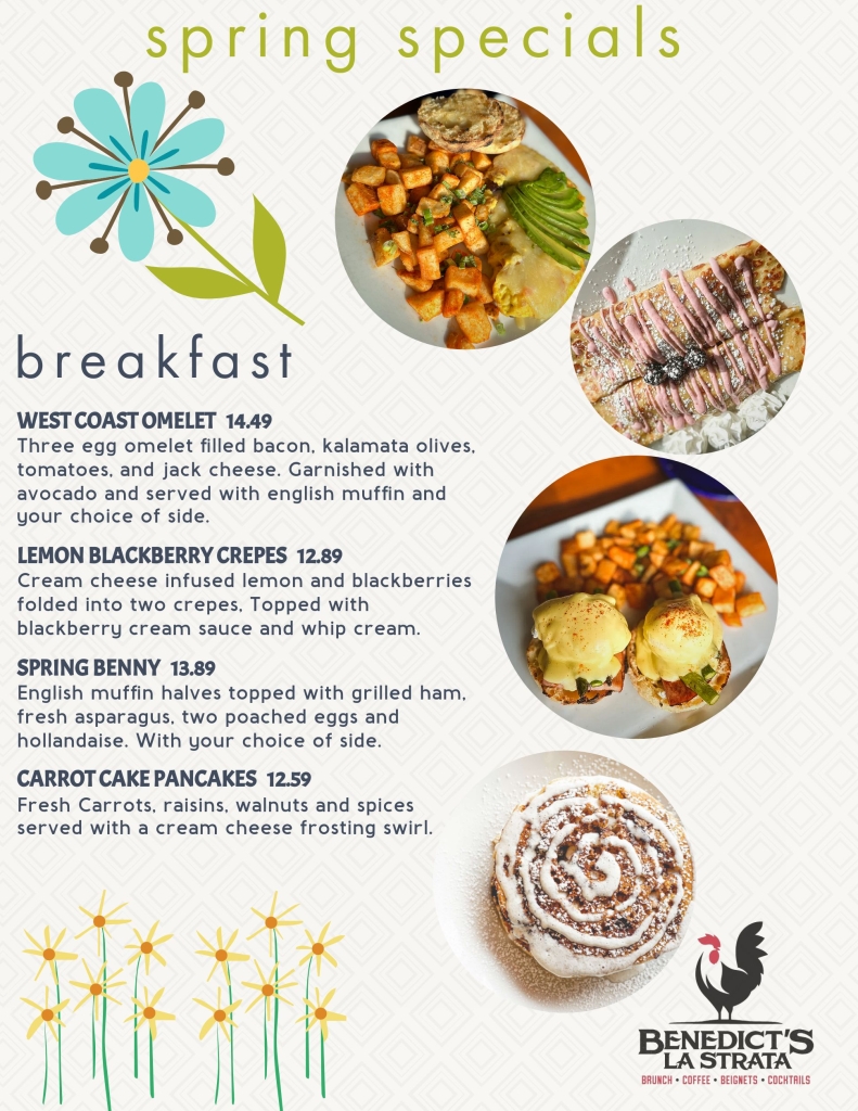 Menu - Benedict's La Strata, Taste of Benedict's