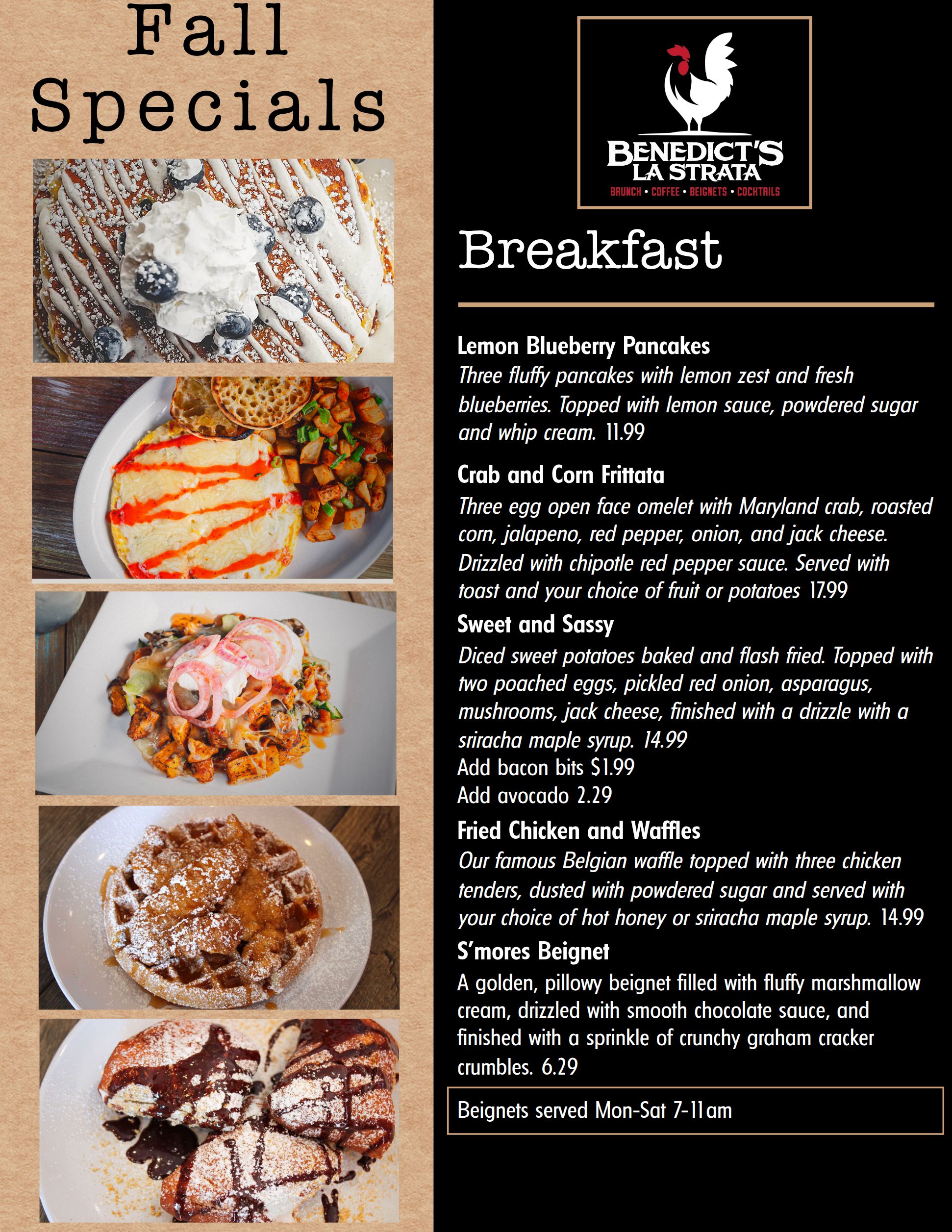 Menu - Benedict's La Strata, Taste of Benedict's